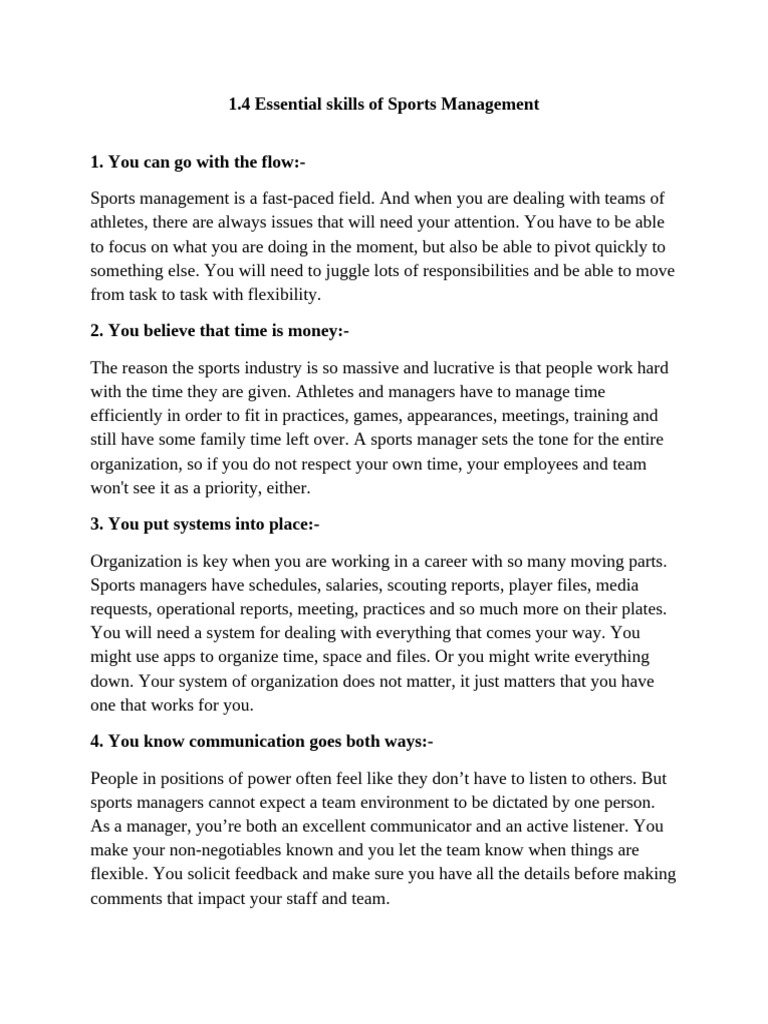 1.4 Essential Skills of Sports Management | PDF | Decision Making ...