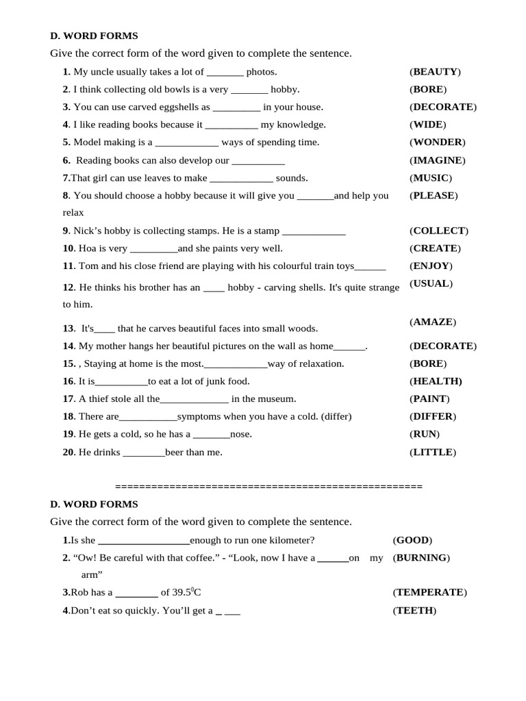 Word Form E7 (Unit 1-6) | PDF | Vietnamese Cuisine | Food And Drink Preparation