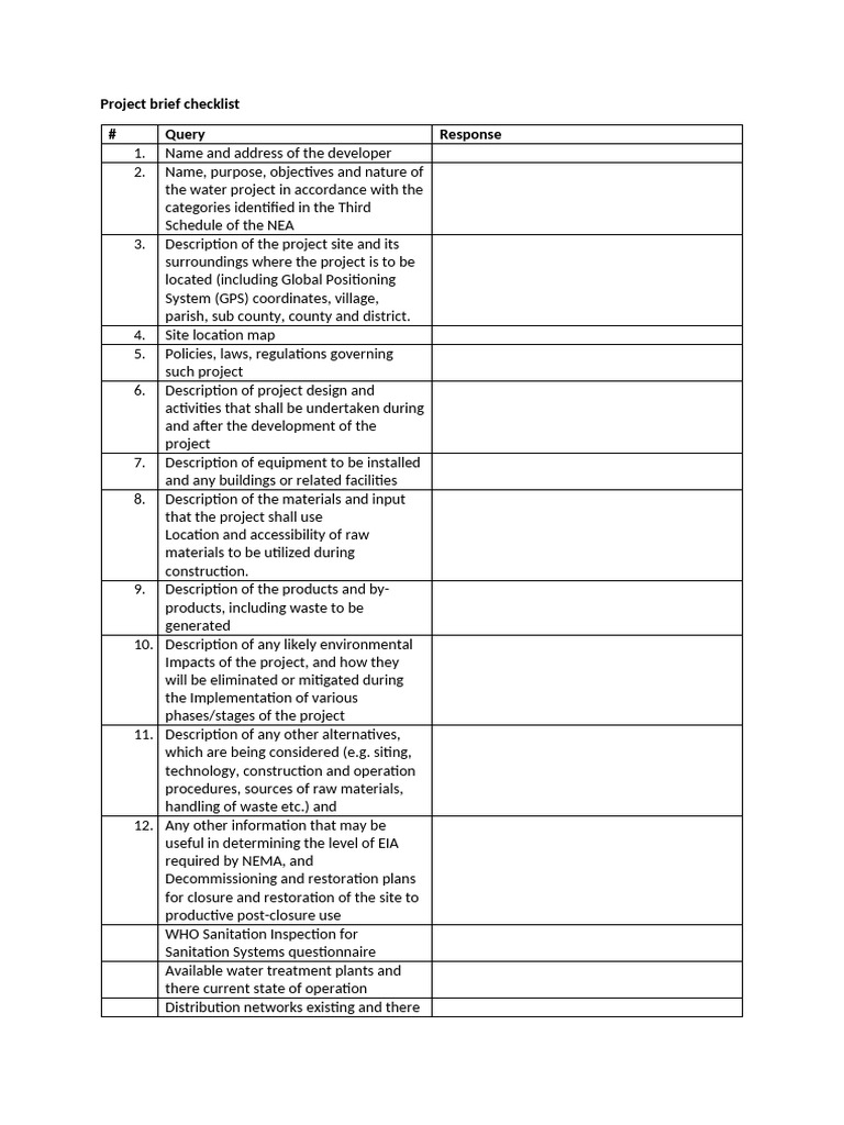 230128_Project Brief Checklist | PDF | Sanitation | Water