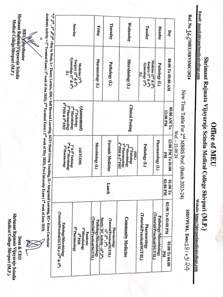 2nd Prof. Time Table Batch 2023-24 | PDF