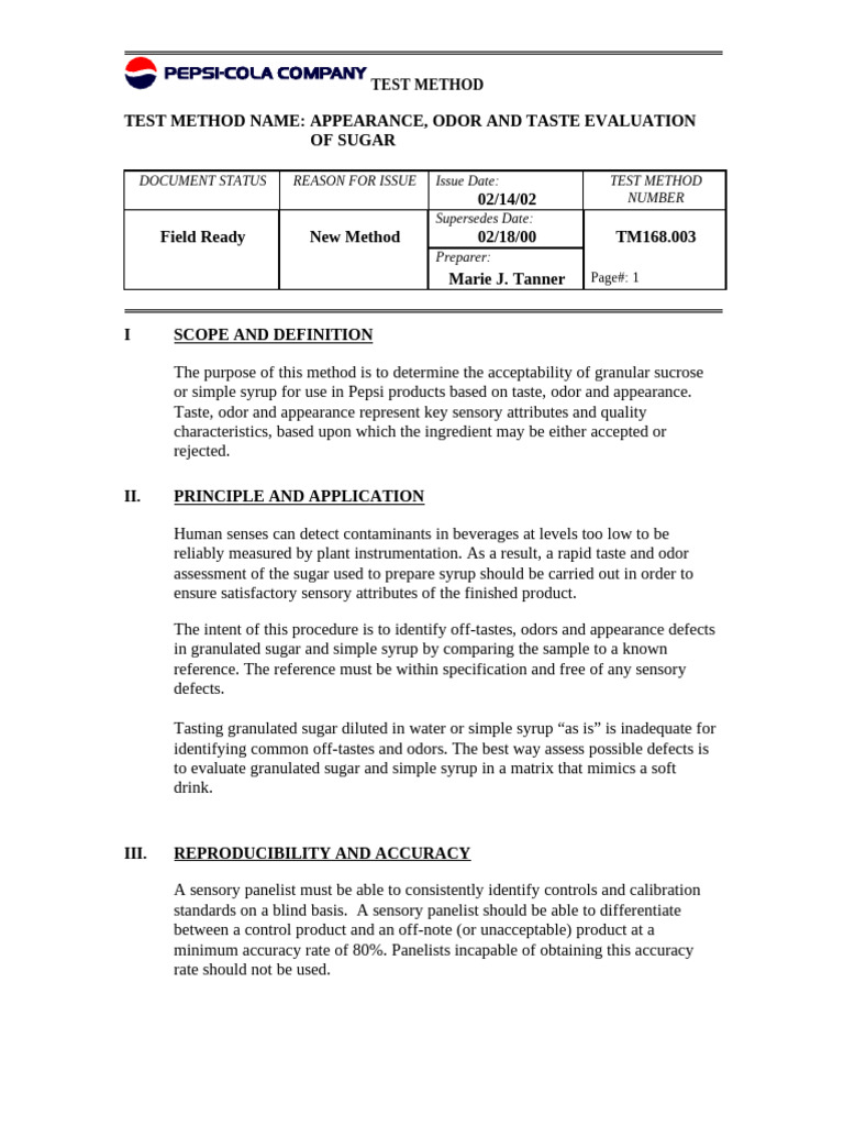 Sugar Sensory Evaluation Method | PDF | Odor | Sugar