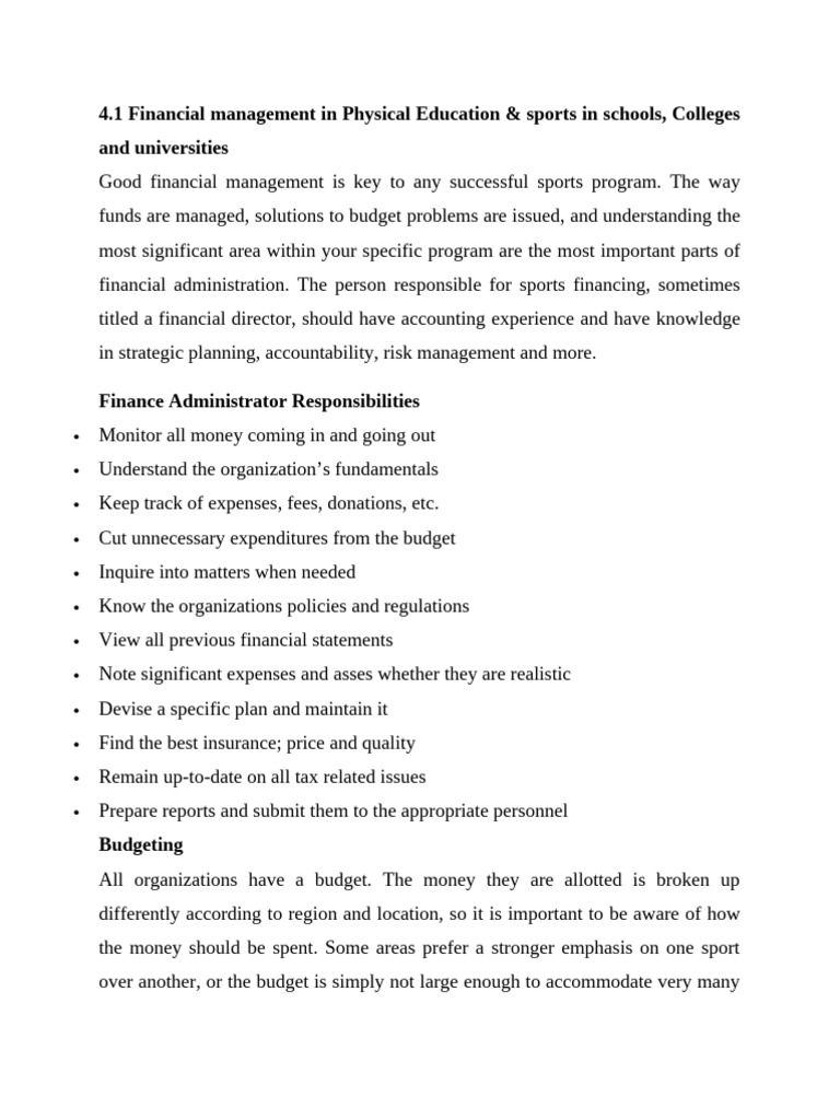 4.1 Financial Management in Physical Education & Sports in Schools ...