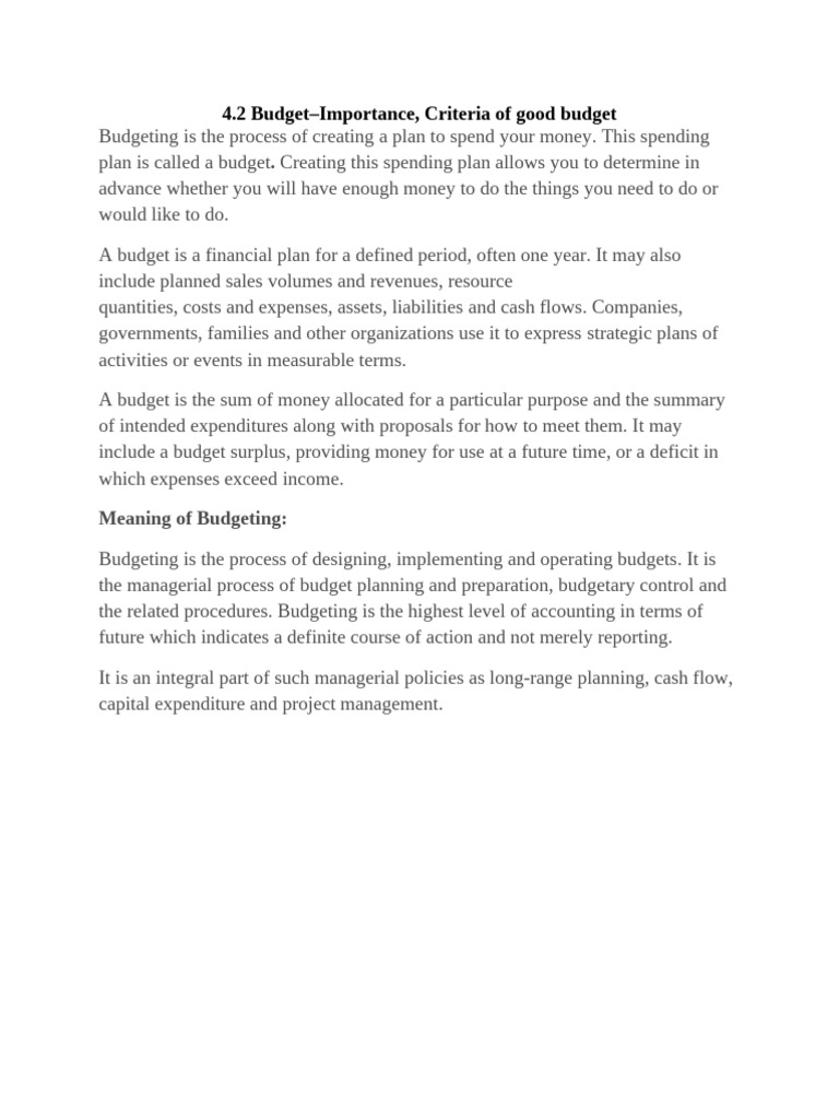 Importance and Criteria of Budgeting | PDF | Career & Growth | Finance ...