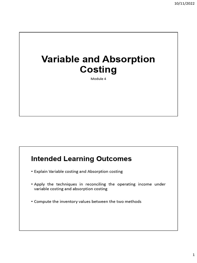 Module 4 Variable and Absorption Costing | PDF | Cost Of Goods Sold | Inventory