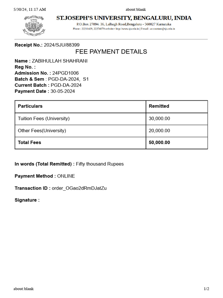 Fee Receipt | PDF
