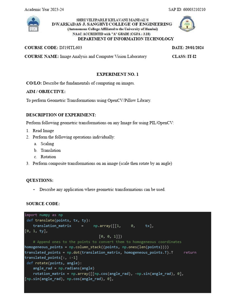 Ronakk exp1 | PDF | Computer Vision | Classical Geometry