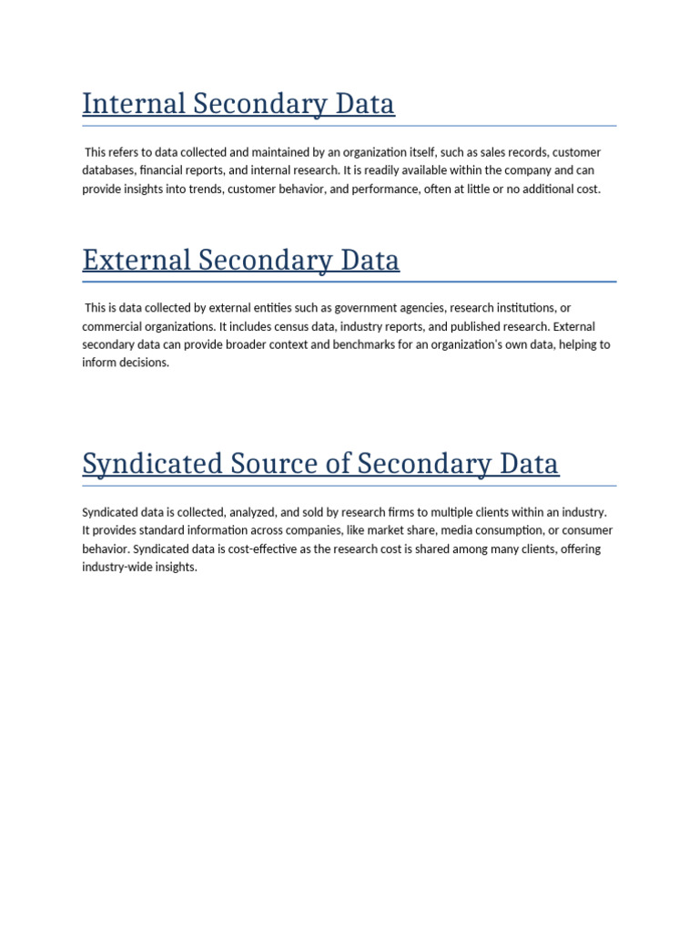 Internal Secondary Data Chap 4 Pdf Finance And Money Management