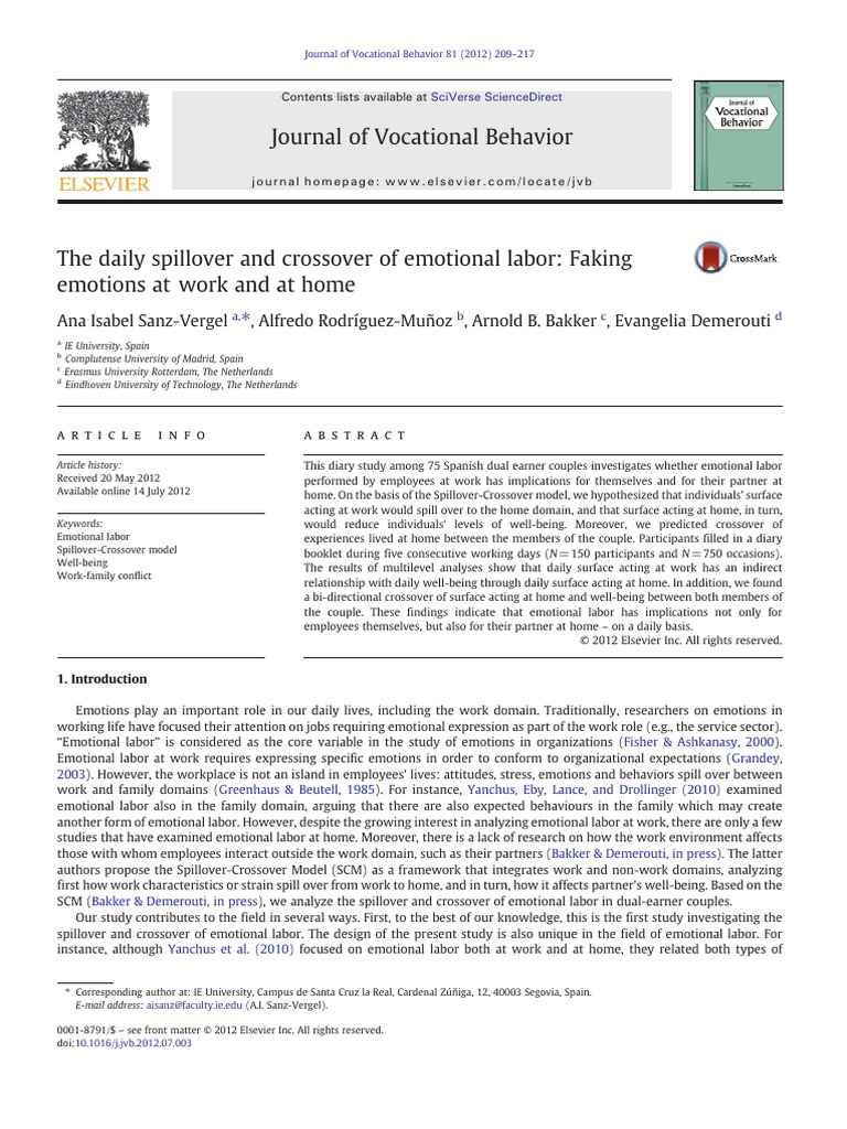 The Daily Spillover and Crossover of Emotional Labor - Faking Emotions ...