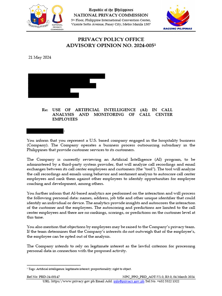 AI in Call Center Monitoring: Privacy Advisory | PDF | Privacy ...