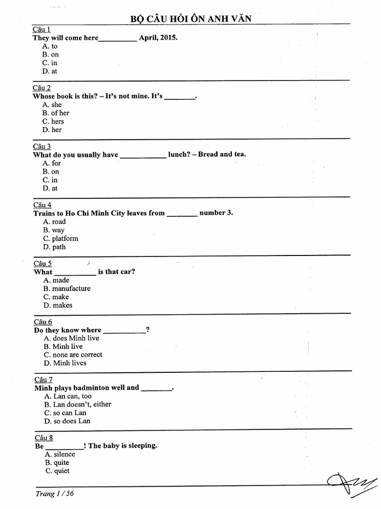 Bo Cau Hoi On Thi Anh Van - PDF Filename - UTF-8 Bo Cau Hoi On Thi Anh Van | PDF