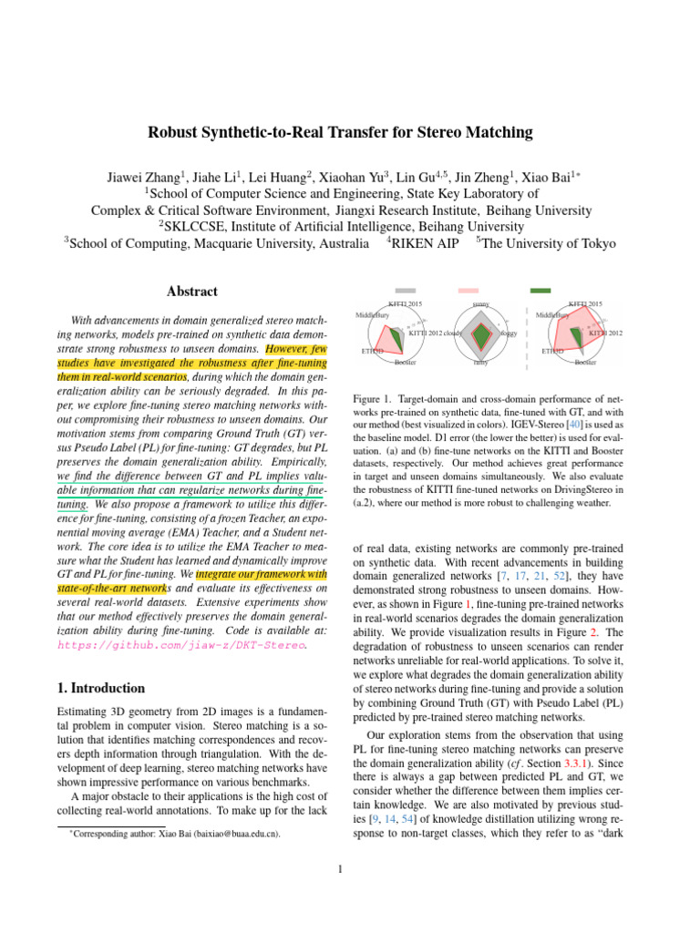 双目-Robust Synthetic-To-Real Transfer for Stereo Matching | PDF | Moving Average | Applied ...