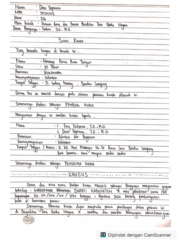 Dela Septiana_2212011712_Surat Kuasa HAP | PDF