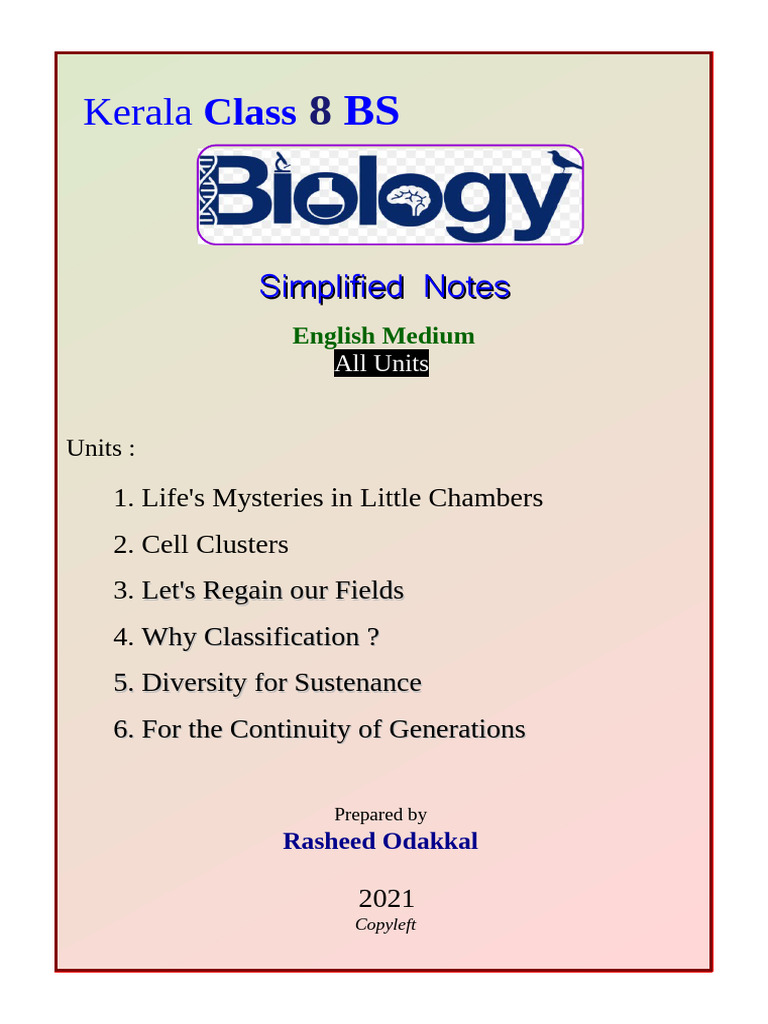 Complete Notes - Class 8 Biology (Eng) - Rasheed Odakkal | PDF | Tissue ...