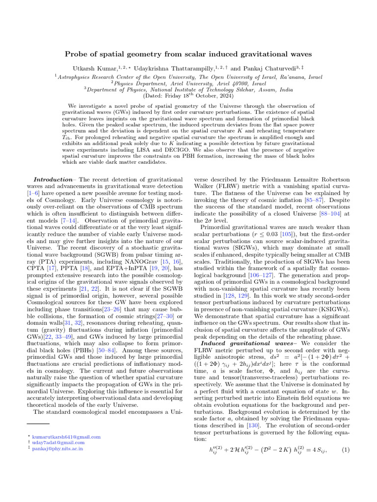 Probe of spatial geometry from scalar induced gravitational waves | PDF | Inflation (Cosmology ...