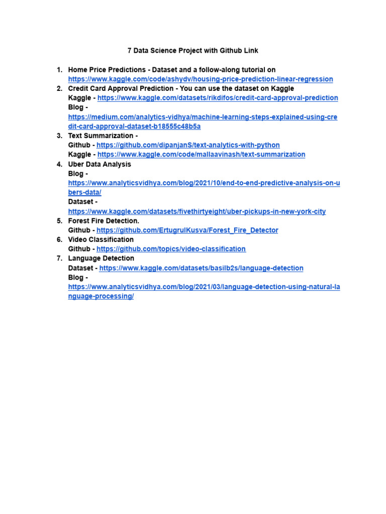7 Data Science Project With Code and Data Set | PDF