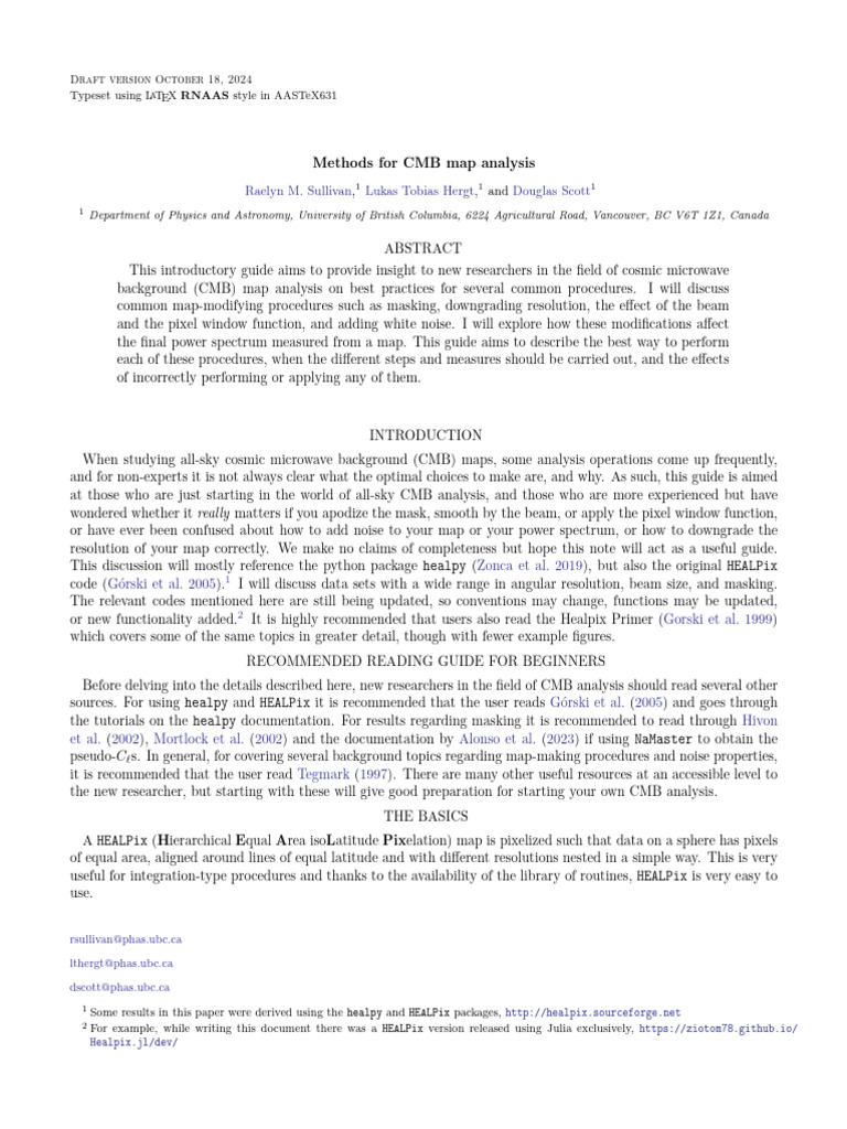 Methods For CMB Map Analysis | PDF | Cosmic Microwave Background ...