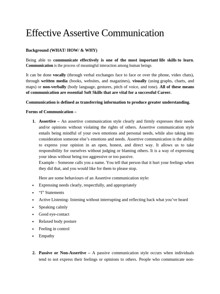 Effective and Assertive Communication | PDF | Body Language | Communication