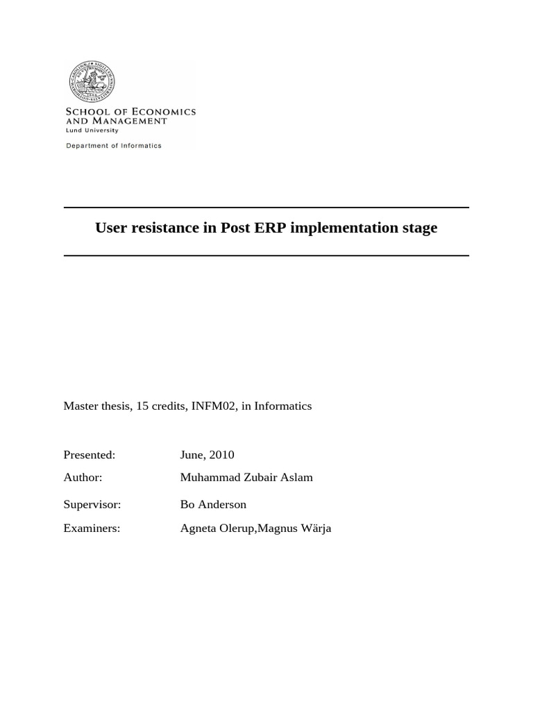 User Resistance in POST ERP Implementation | PDF | Enterprise Resource ...