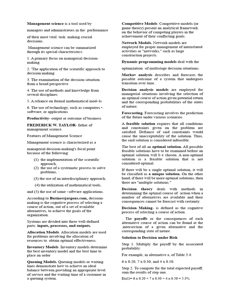 Management Science Reviewer | PDF | Science | Forecasting