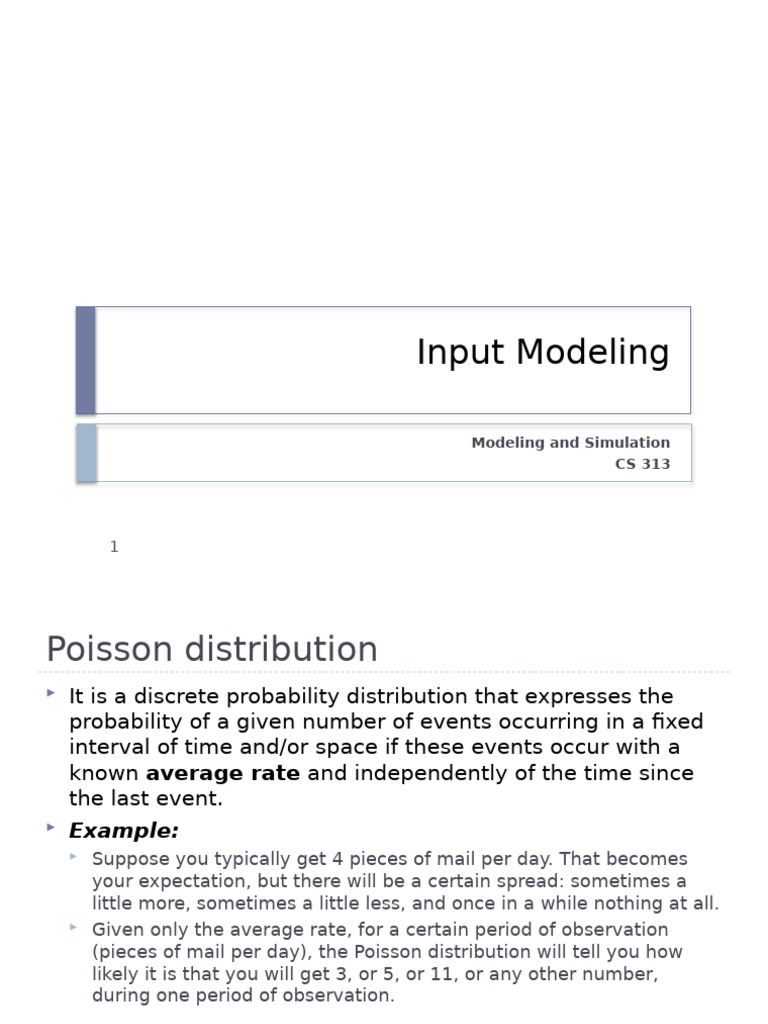 Input Modeling: Modeling and Simulation CS 313 | PDF | Probability Distribution | Poisson ...