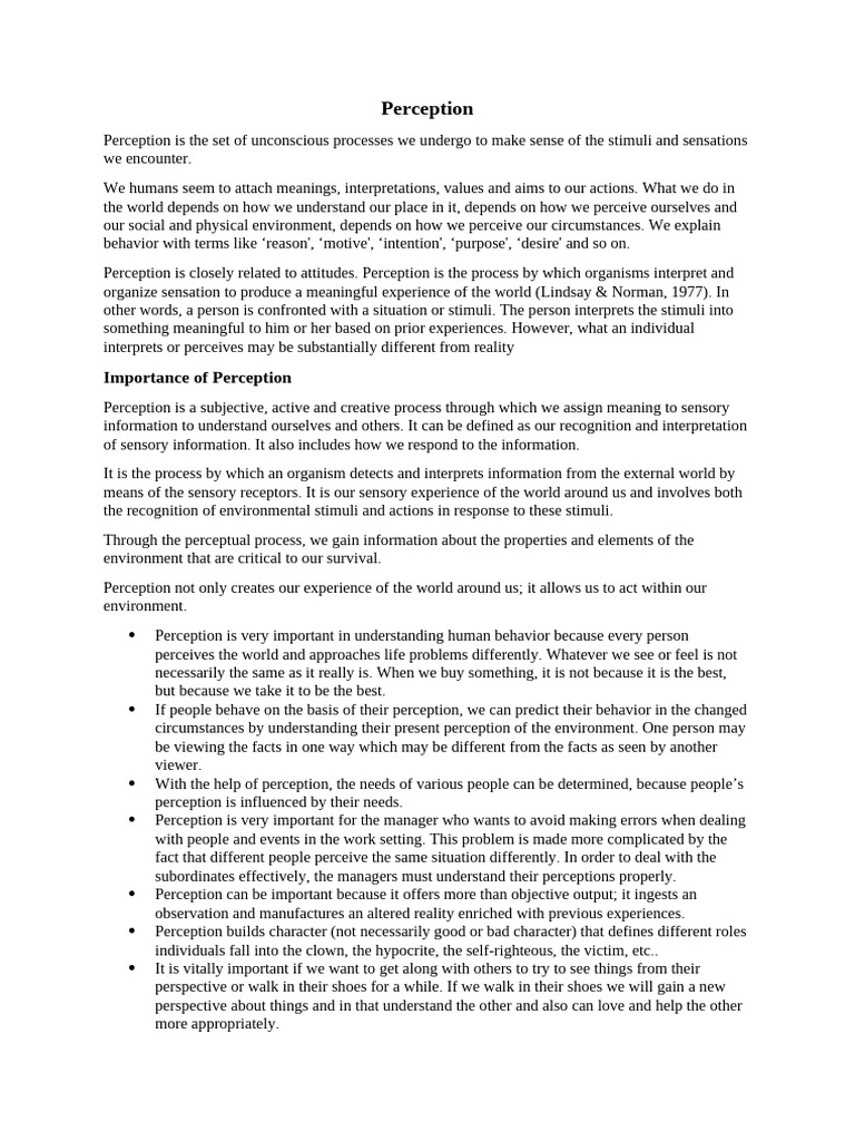Perception | PDF | Perception | Experience