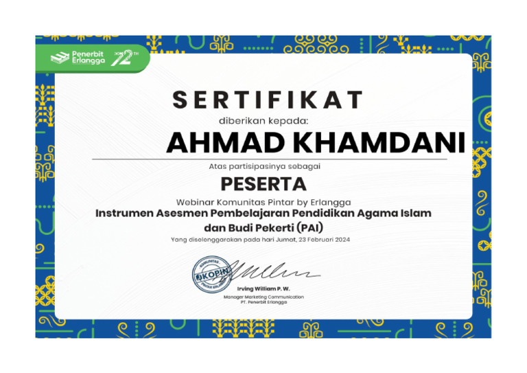 Sertifikat Dari Penerbit Erlangga | PDF