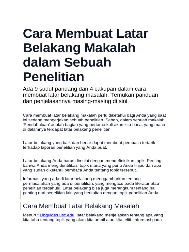 Cara Membuat Latar Belakang Makalah Dalam Sebuah Penelitian | PDF | Seni | Sains & Matematika