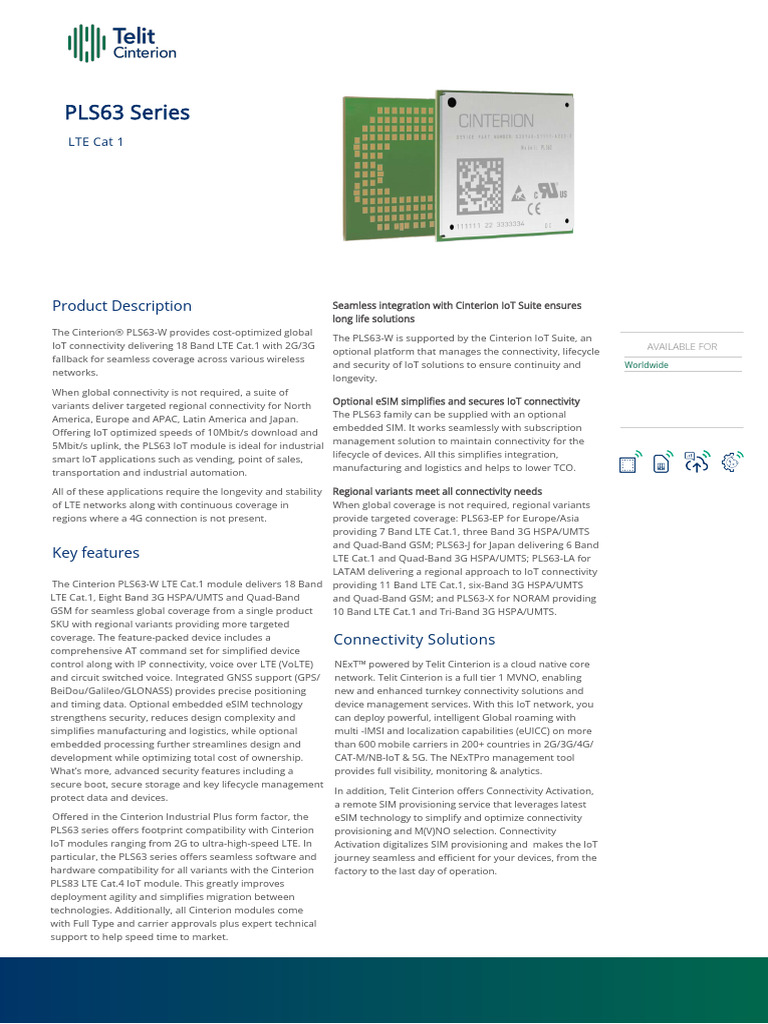 TC PLS63 Series Product Brief | PDF | Lte (Telecommunication) | Mobile ...