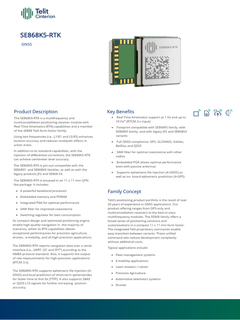 TC SE868K5-RTK Product Brief | PDF | Radio | Information And Communications Technology