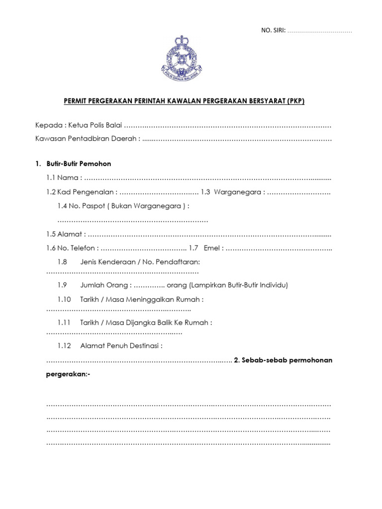 Borang Permit Pergerakan PKP | PDF | Olahraga & Rekreasi | Hukum