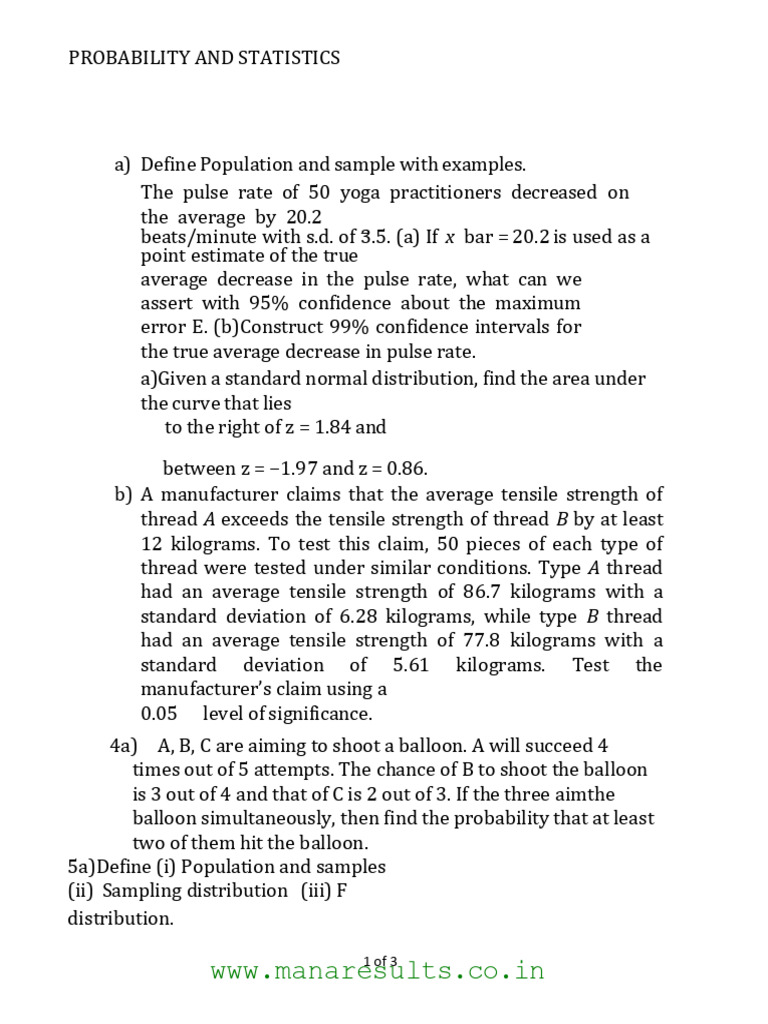 Probability and Statistics Mid 2 Imp | PDF