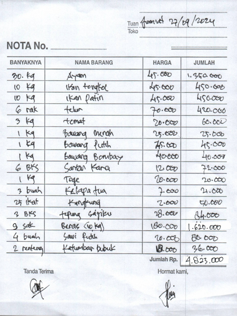 Po, Nota, Form Penerimaan BRG 27-09-24 | PDF