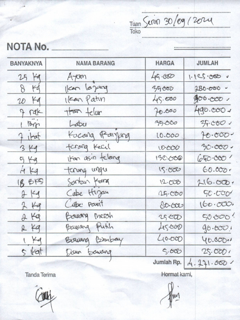 Nota, Po, Form Penerimaan BRG 30-09-24 | PDF