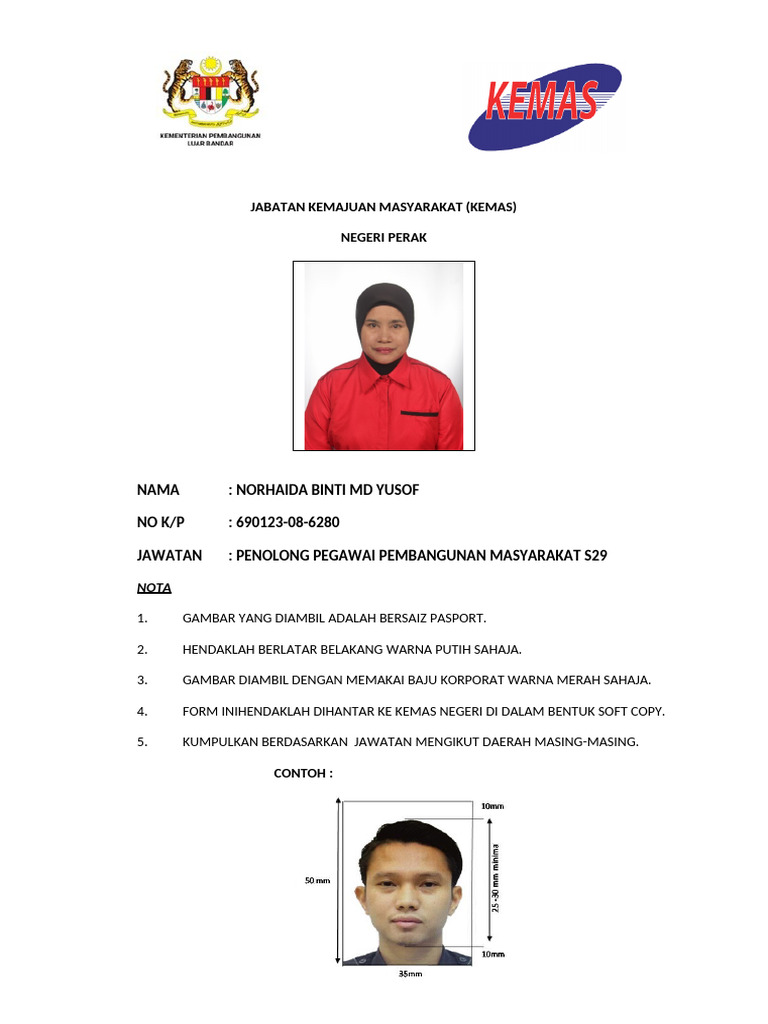 Contoh Template Kad Pekerja KEMAS | PDF