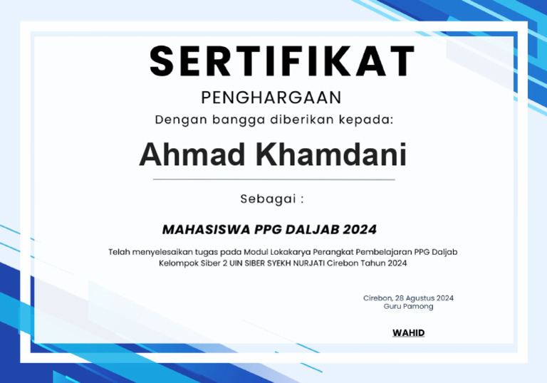 Sertifikat Lokakarya PPG Ahmad Khamdani | PDF