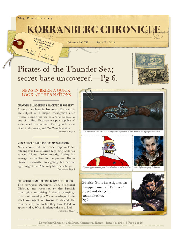 Korranberg Chronicle - Issue 2.1 | PDF | Dungeons & Dragons