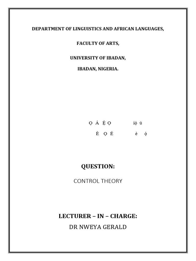Control Theory Assignment | PDF | Subject (Grammar) | Cognitive Science