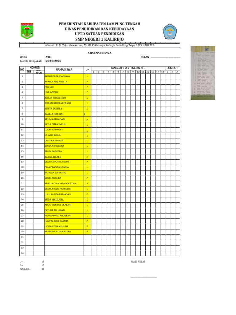 Absen Siswa Vii Nis | PDF