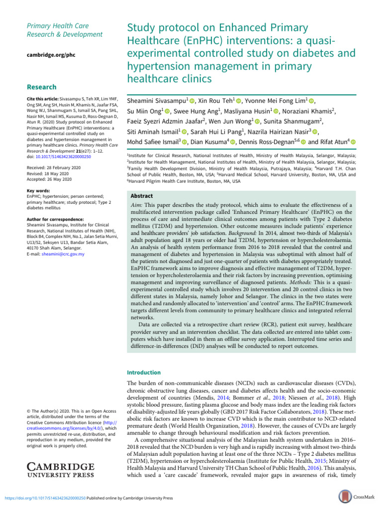 Div Class Title Study Protocol On Enhanced Primary Healthcare Enphc ...