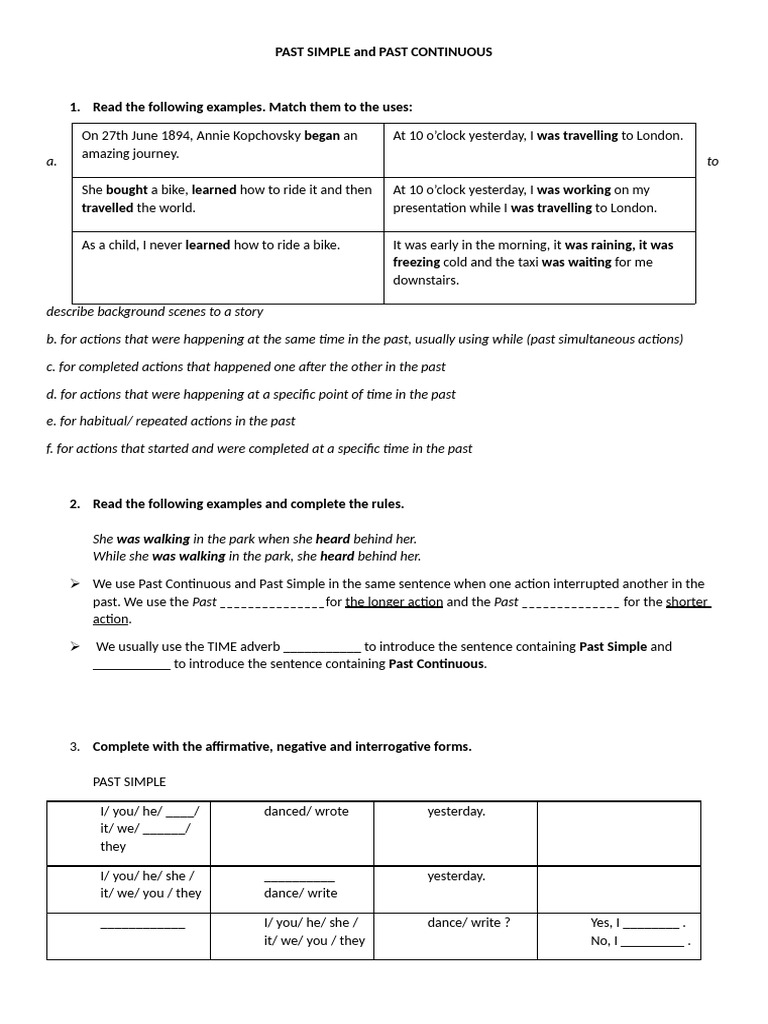 Past Simple and Continuous TEACHING HANDOUT | PDF | Linguistics | Grammar