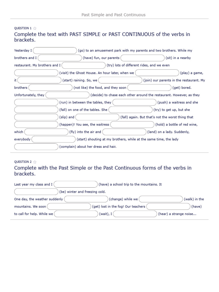 Past Simple vs. Past Continuous Exercises | PDF