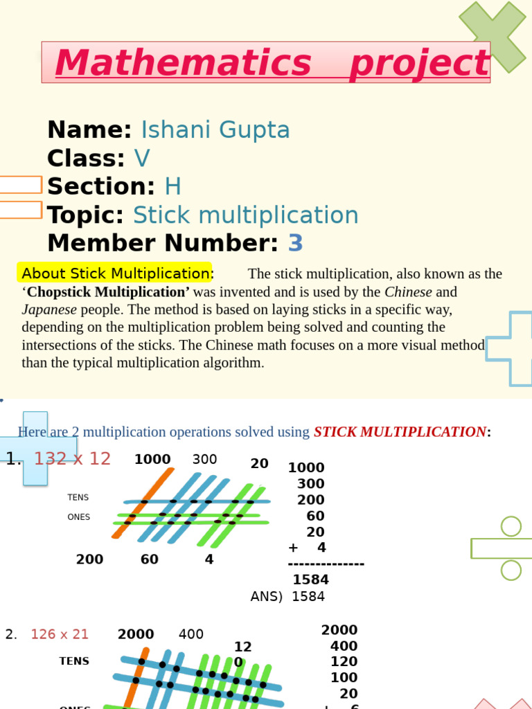 Math Project Stick Multiplication Ishani Gupta VH TERM 1 | PDF