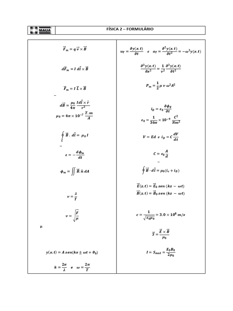 Formulário P2 | PDF | Ondas | Eletricidade