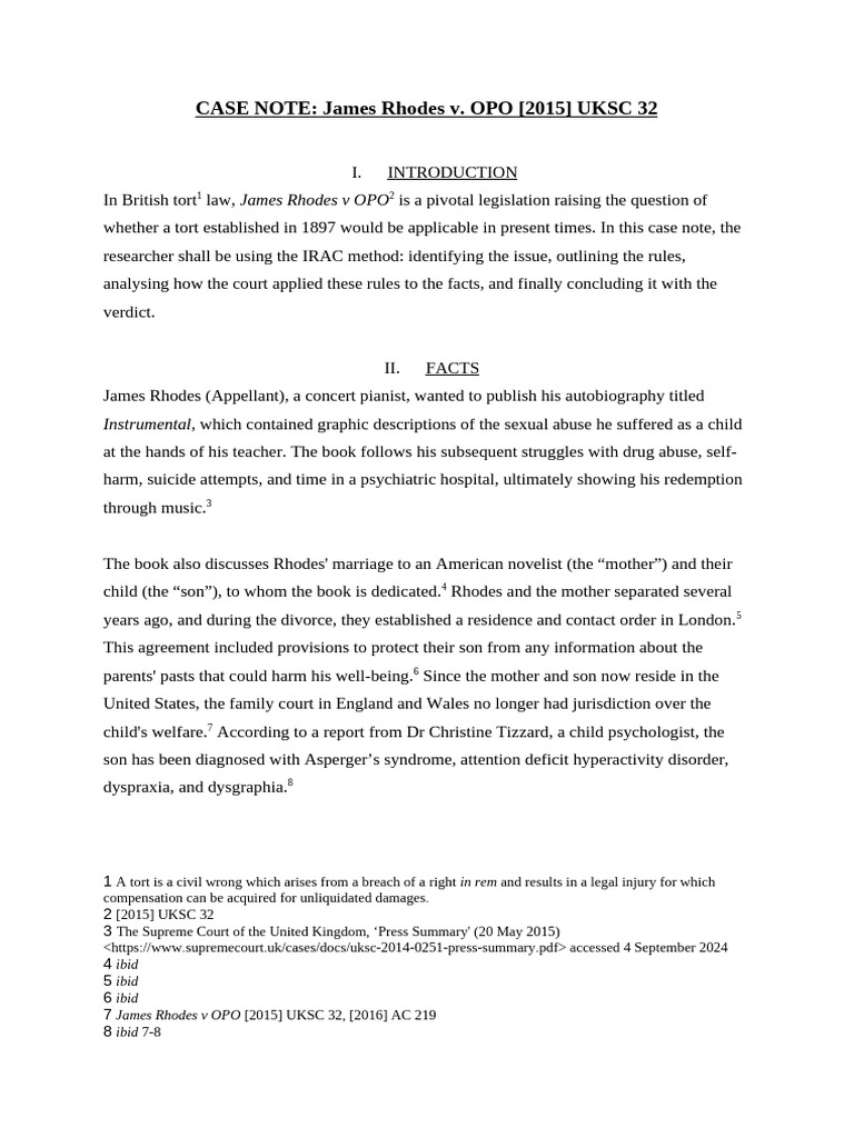 CASE NOTE - James Rhodes v-7 | PDF | Intentional Infliction Of ...
