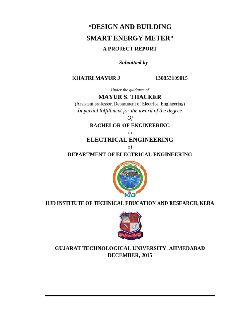 Smart Energy Meter Project Report | PDF | Electric Power | Ac Power