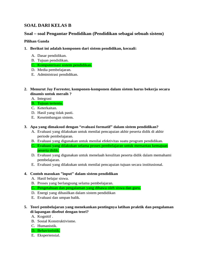 Soal UTS Pengantar Pendidikan Kelas B | PDF | Karier & Perkembangan