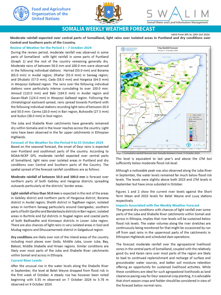 Somalia Weekly Weather Update: Oct 2024 | PDF | Somalia | Rain