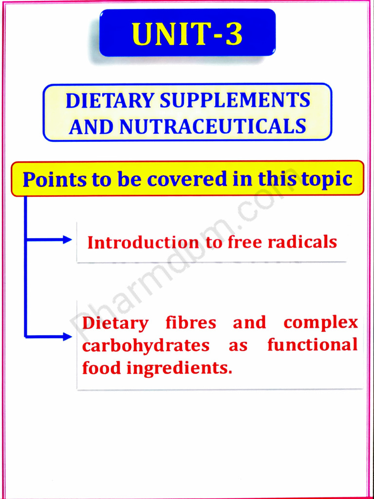 Dietary Supplements Unit 3 | PDF | Reactive Oxygen Species | Antioxidant