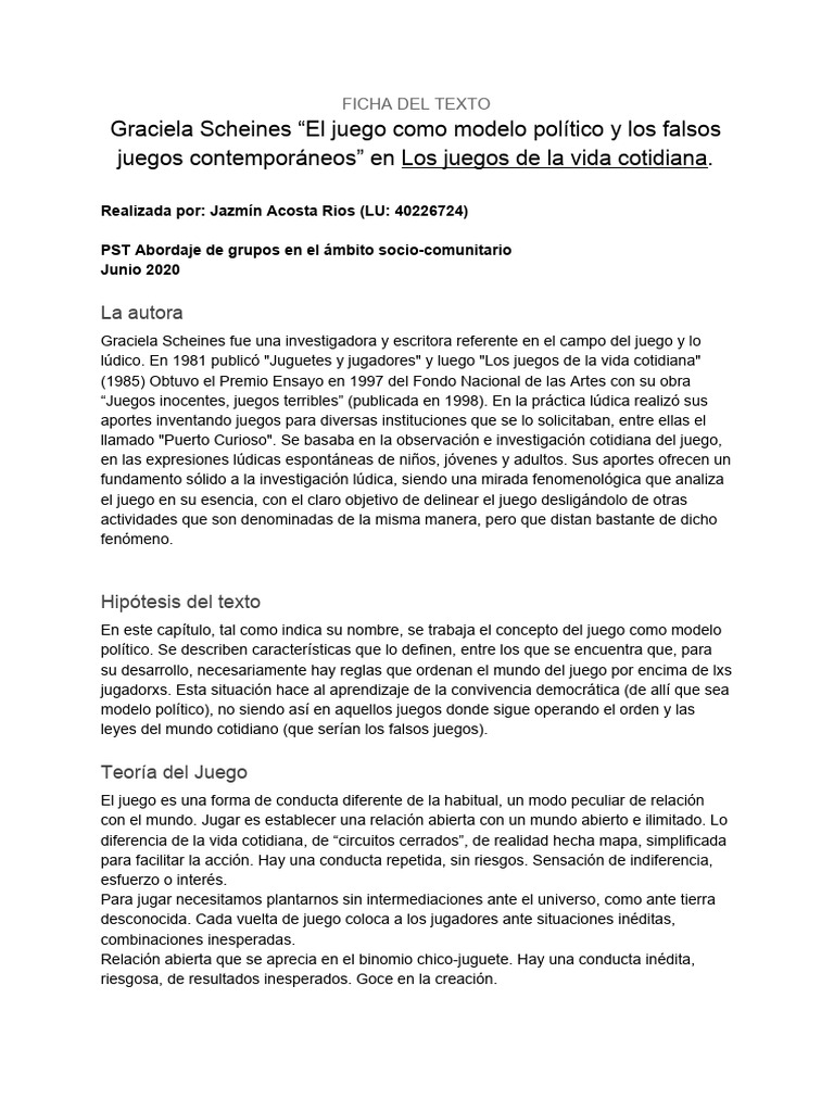 El juego como modelo político en Scheines | PDF | Sociedad