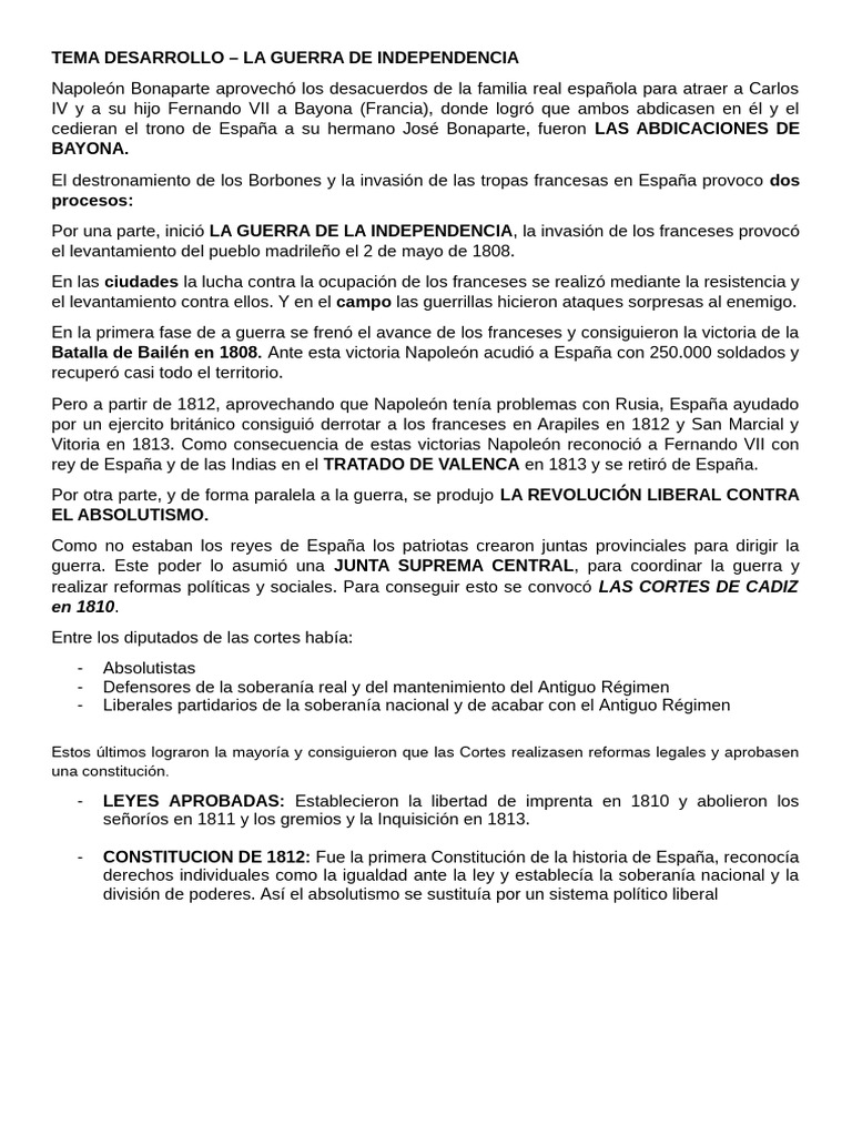 Guerra de La Independencia | PDF | Guerra peninsular | Imperio español